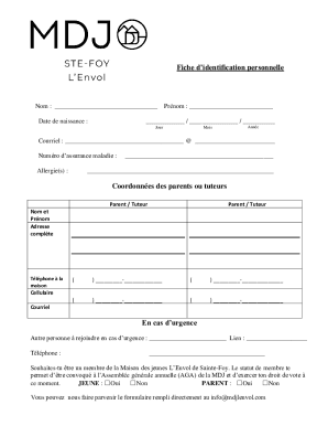 Remplissable En Ligne Fiche d'identification personnelle Fax Email ...