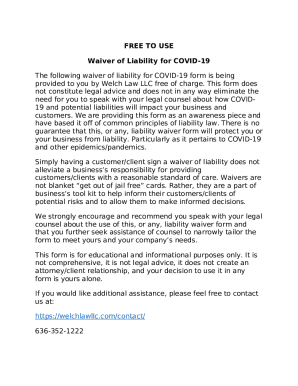 Free COVID-19 Liability Waiver Template Doc Template | pdfFiller