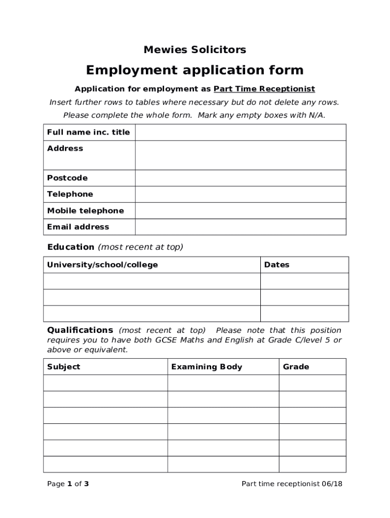Completing a Job Application - YouTube Doc Template | pdfFiller