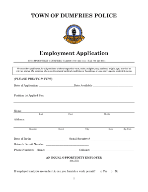 Fillable Online TOWN OF DUMFRIES POLICE Employment Application Fax ...