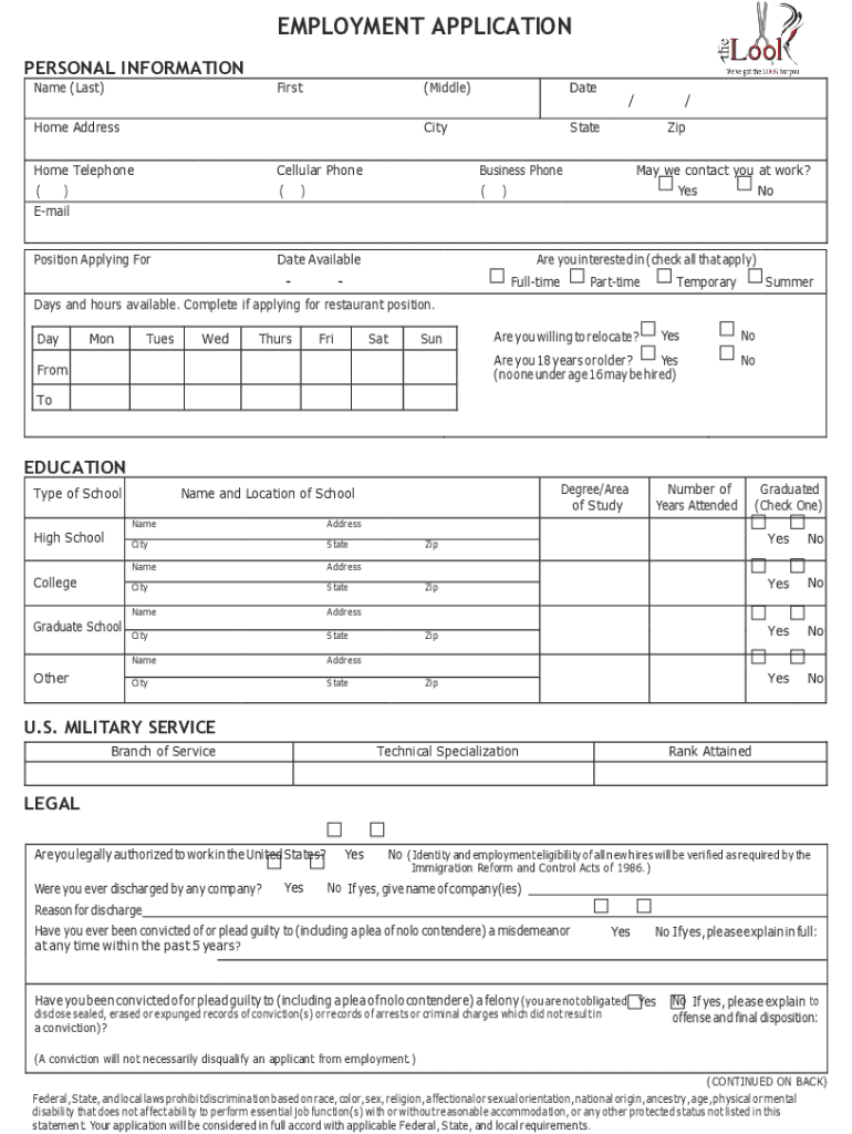 Fillable Online Apprenticeship Emplyment Application.pdf Fax Email ...