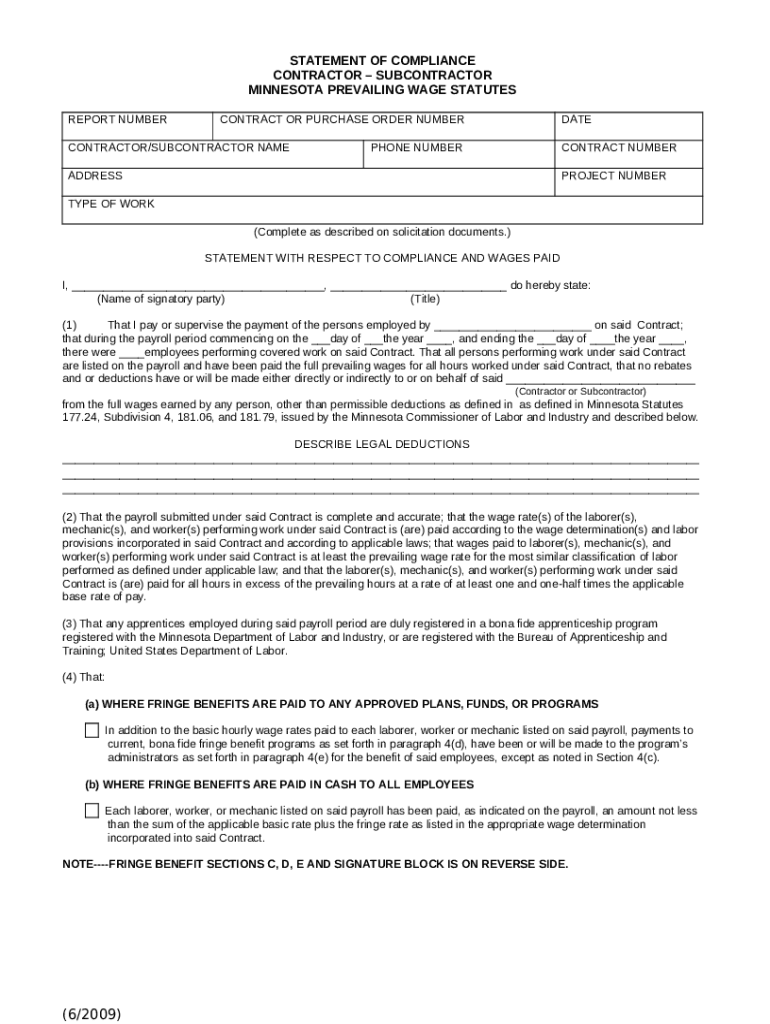 Prevailing Wage Minnesota State Instructions to ... Doc Template ...