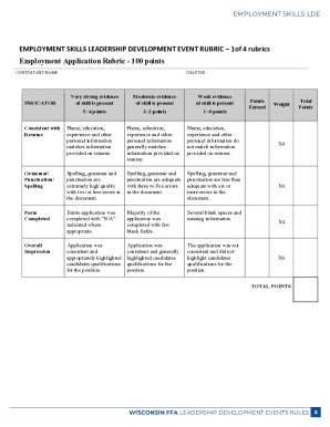 Fillable Online 1of 4 rubrics Employment Application Rubric - 100 ...