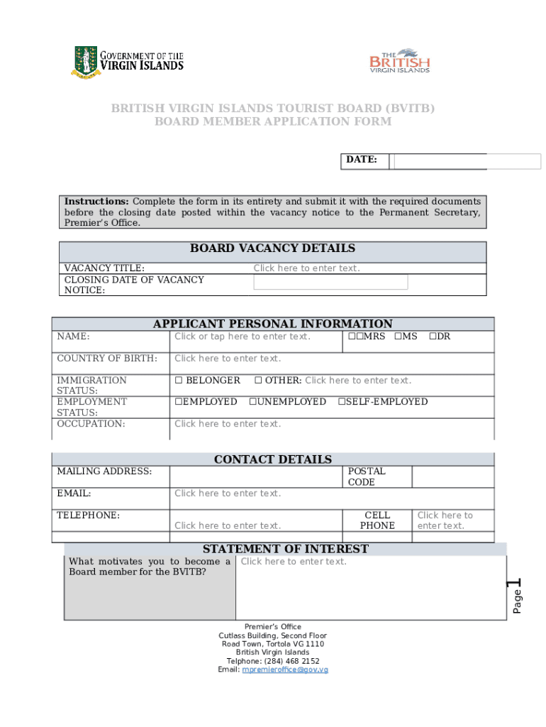 Deadline To Apply For Board Membership Of Bvi Tourist ... - bvi gov Doc ...
