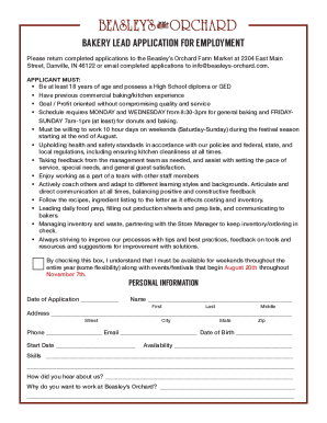 Fillable Online BAKERY LEAD APPLICATION FOR EMPLOYMENT Fax Email Print ...