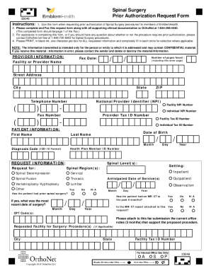 Fillable Online Spinal Surgery and Fusion Authorization Form Fax Email ...