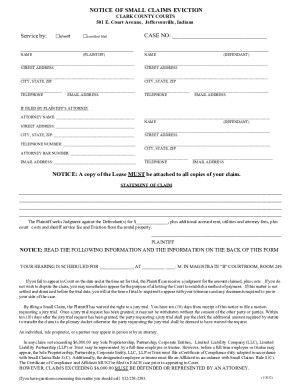 Fillable Online co clark in NOTICE OF SMALL CLAIMS EVICTION Service by Fax Email Print - pdfFiller