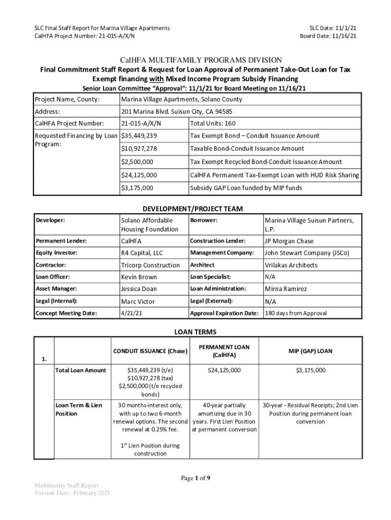 Fillable Online SLC Final Staff Report for Marina Village Apartments Fax Email Print - pdfFiller