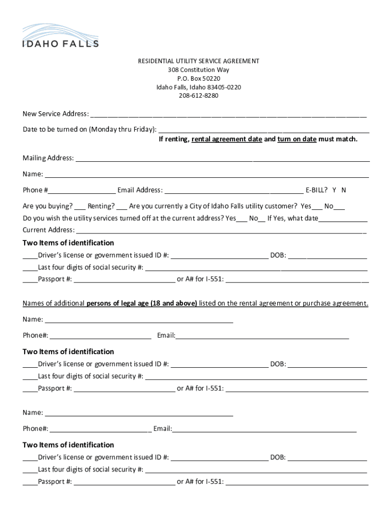 Fillable Online RESIDENTIAL UTILITY SERVICE AGREEMENT Fax Email Print ...