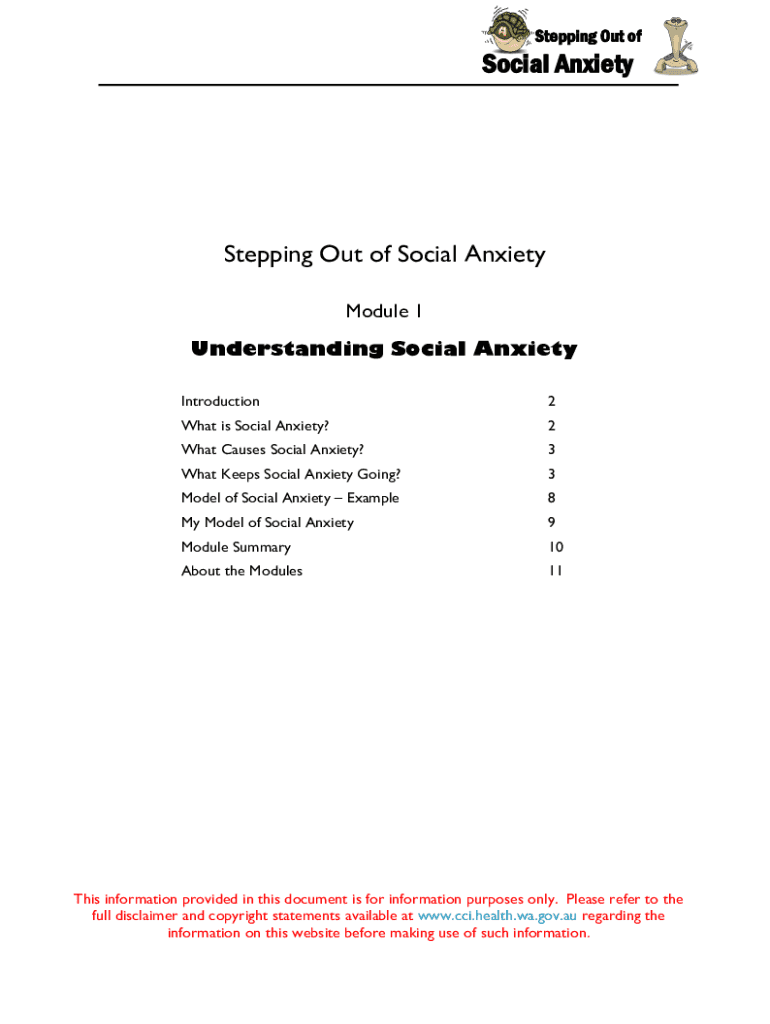 Fillable Online Stepping Out of Social Anxiety - Module 1 Understanding ...