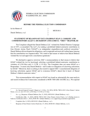 Fillable Online Statement of Reasons, MUR 8011 Fax Email Print - pdfFiller