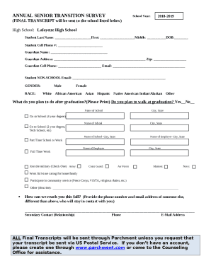 ANNUAL SENIOR TRANSITION SURVEY School Year: Doc Template | pdfFiller