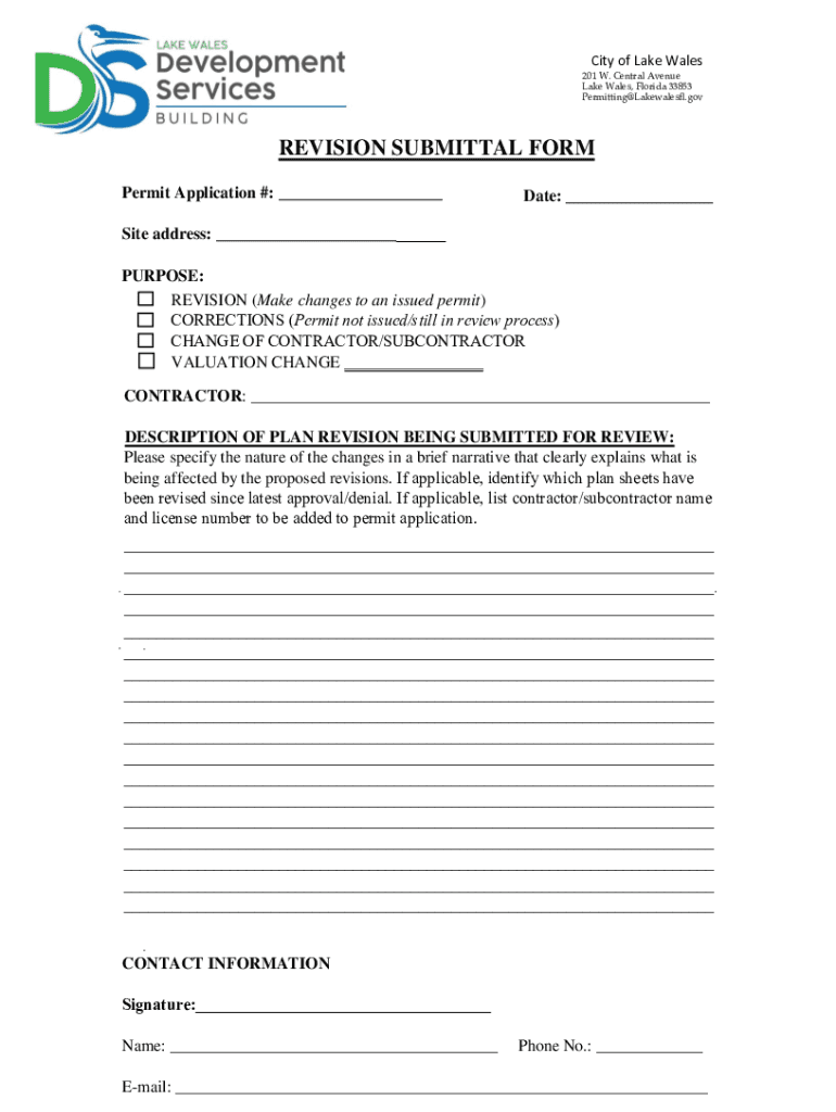 Fillable Online REVISION SUBMITTAL FORM - City of Lake Wales Fax Email Print - pdfFiller
