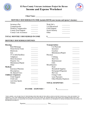 Fillable Online Disabled Veteran's Household Income Worksheet. ... Fax ...