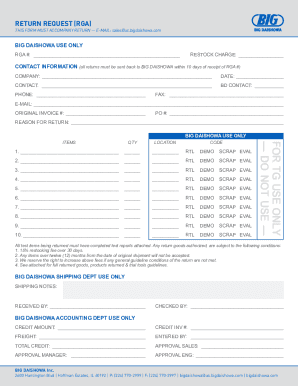 Fillable Online Return Goods Authorization (RGA) Form Fax Email Print ...