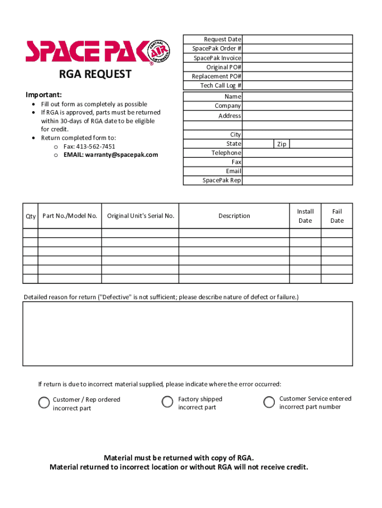 Fillable Online RGA REQUEST FORM Fax Email Print - pdfFiller