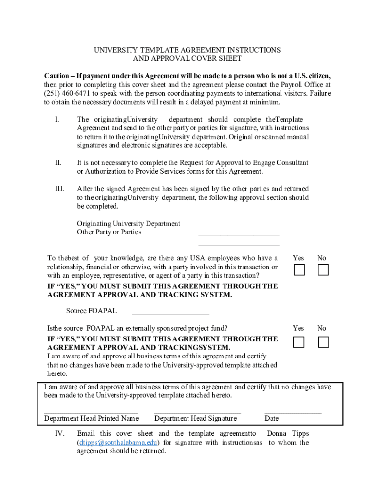 Fillable Online University Template Agreement Instructions and Approval ...
