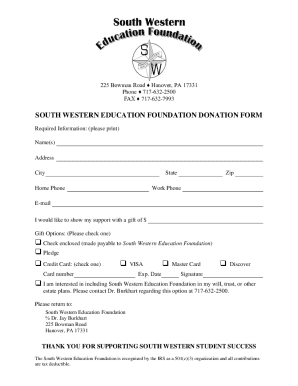 Fillable Online SOUTH WESTERN EDUCATION FOUNDATION DONATION FORM Fax ...