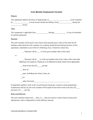Fillable Online Crew Member Employment Contract Purpose This agreement ...