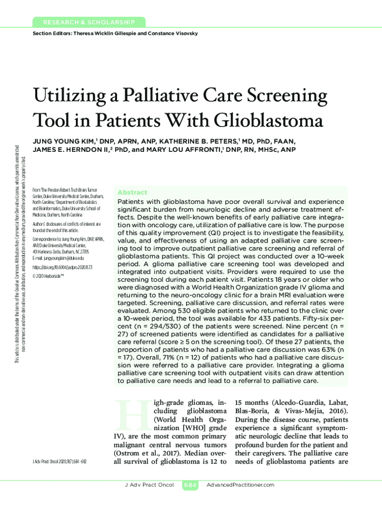 Fillable Online Utilizing a Palliative Care Screening Tool in Patients ...