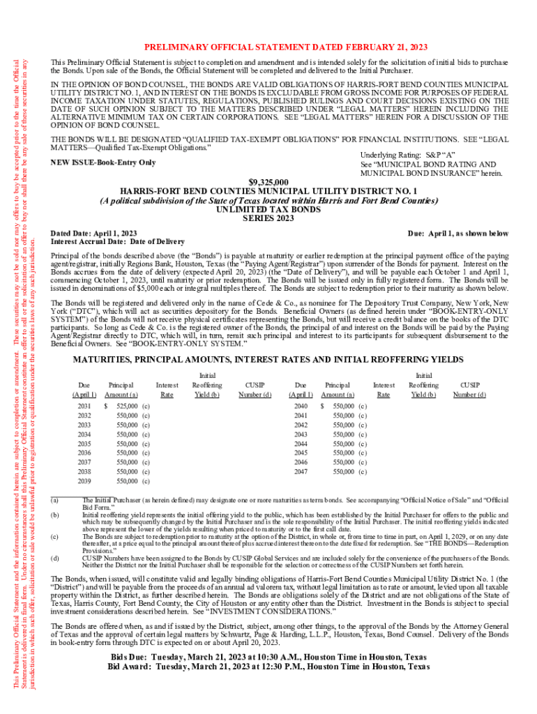Fillable Online Preliminary Official Statement dated February 21, 2023 Fax Email Print - pdfFiller