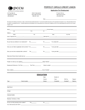 Fillable Online PCCU Job Application - Perfect Circle Credit Union Fax ...