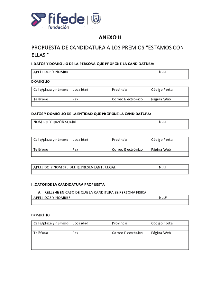 Completable En línea ANEXO II PROPUESTA DE CANDIDATURA A LOS ... Fax Email Imprimir - pdfFiller