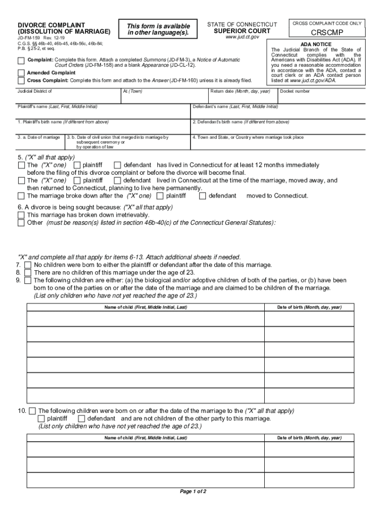 Fillable Online DIVORCE COMPLAINT Fax Email Print - pdfFiller