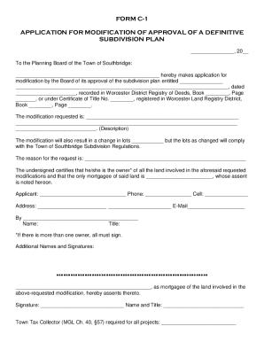 Fillable Online ci southbridge ma FORM C1 Request for MODIFICATION TO ...