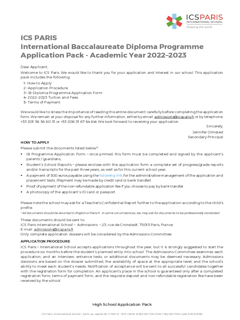 Remplissable En Ligne ICS School Paris - Private International School ...