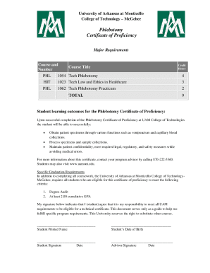 Fillable Online Phlebotomy Certificate of Proficiency - Monticello Fax ...