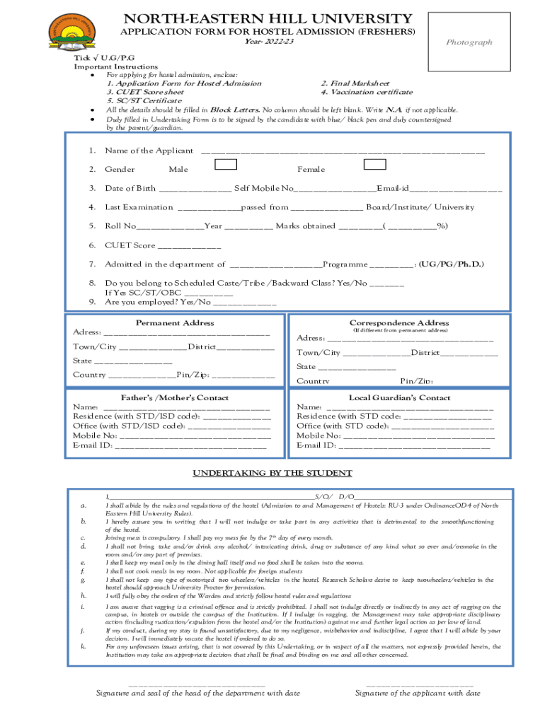 Fillable Online nehu ac NEHU North Eastern Hill University Of CUET ...