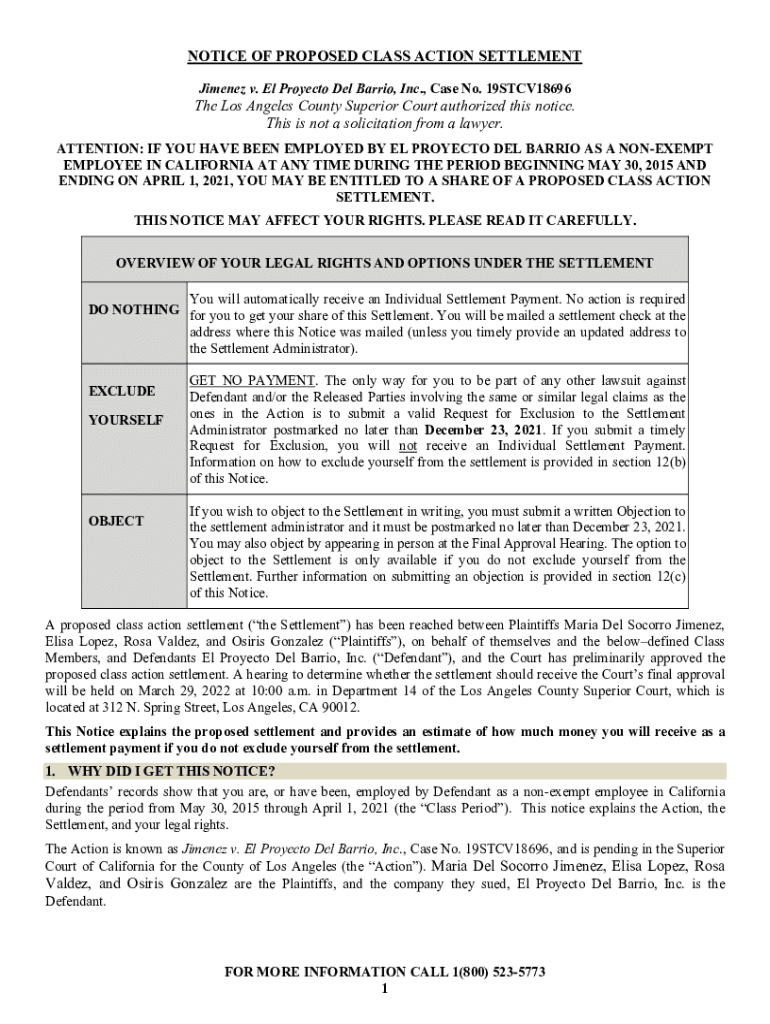 Fillable Online MODEL CLASS ACTION SETTLEMENT AGREEMENT ... Fax Email Print - pdfFiller