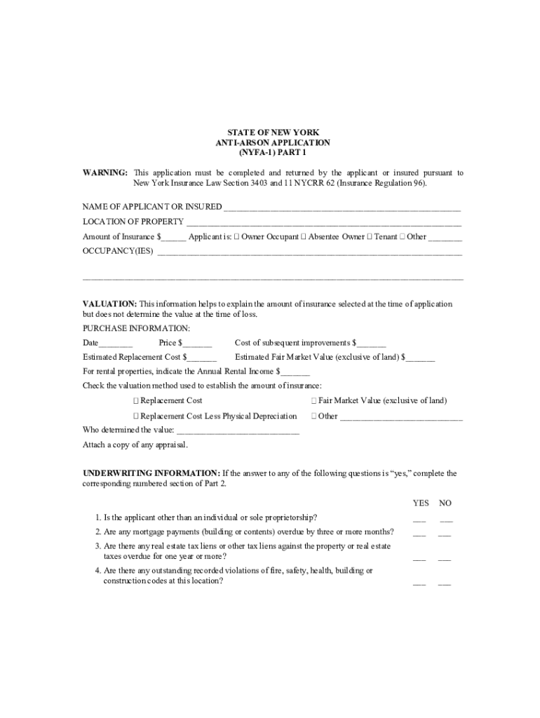 Fillable Online STATE OF NEW YORK ANTI-ARSON APPLICATION ( ... Fax ...