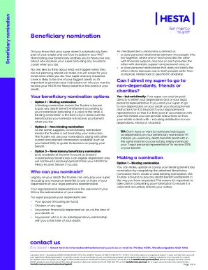 Fillable Online Beneficiary nomination form - HESTA for Mercy ...