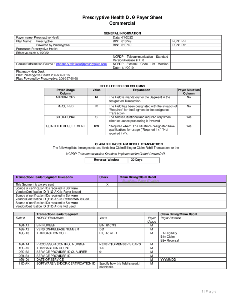 Fillable Online Fillable Online ncpdp payer sheet template ...