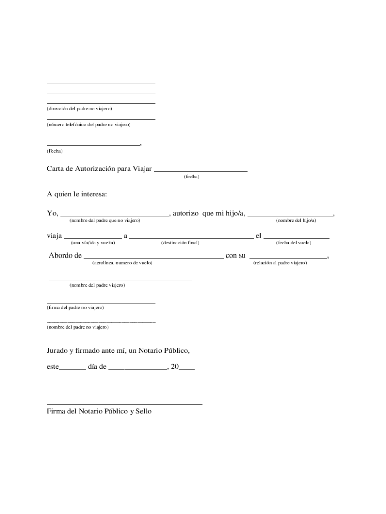 Completable En línea Letter of Consent to Travel / Carta de Autorizacin ...