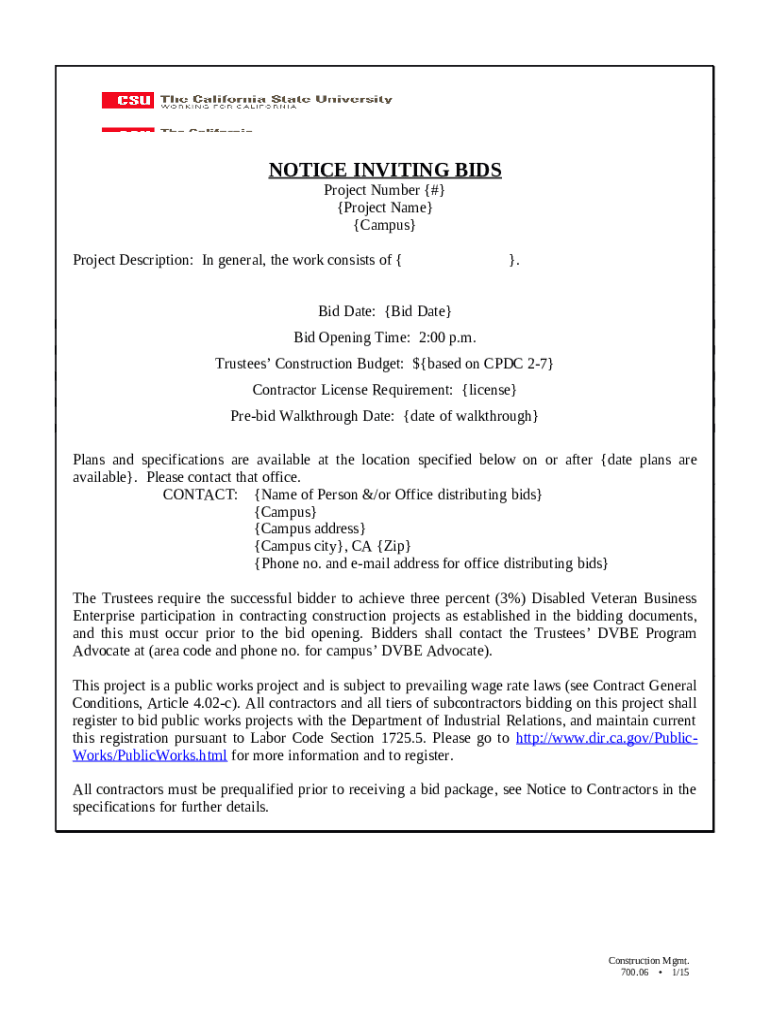 NOTICE INVITING BIDS RECEIPT OF PROPOSALS. Notice is ... Doc Template ...