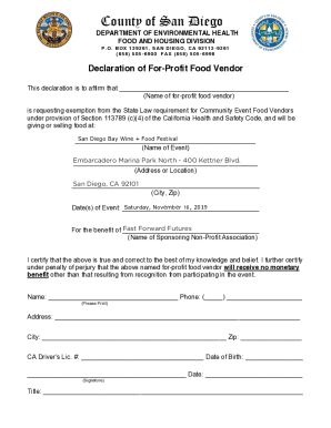 Fillable Online Declaration of For-Profit Food Vendor Fax Email Print ...