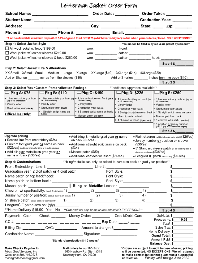 Fillable Online Letterman Jacket Order Form Fax Email Print - pdfFiller