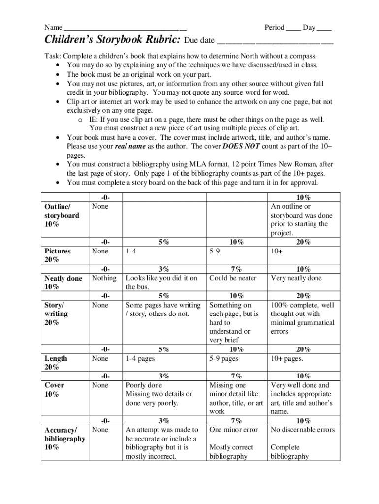 Fillable Online Children's Storybook Rubric: Due date Fax Email Print ...