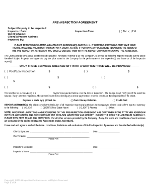 Inspection Agreement Sample ClausesLaw Insider Doc Template | pdfFiller