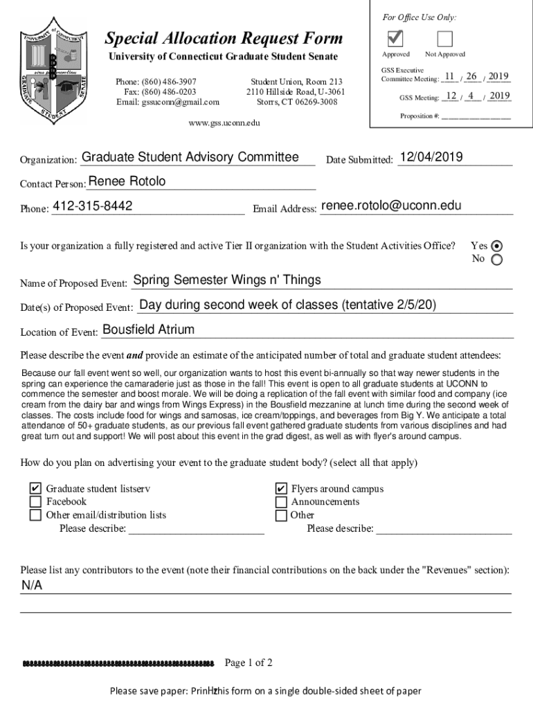 Fillable Online gss uconn Graduate Student Senate - University of Connecticut Fax Email Print ...