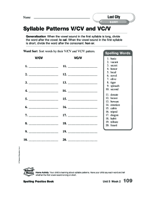 Fillable Online 6 Steps for VC/V Syllable Division - Page 2 of 2 Fax ...