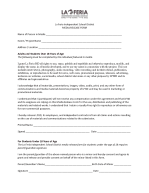 Fillable Online La Feria Independent School District MEDIA RELEASE FORM ...