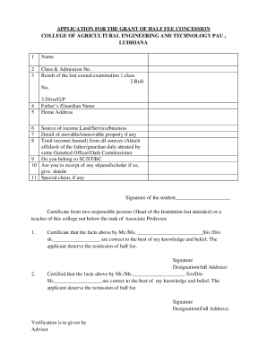 Fillable Online application for the grant of half fee concession Fax ...