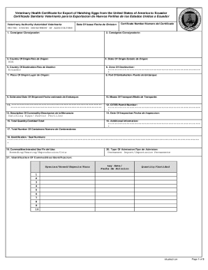 Completable En línea Veterinary Health Certificate for Export of Hatching Eggs from the United ...