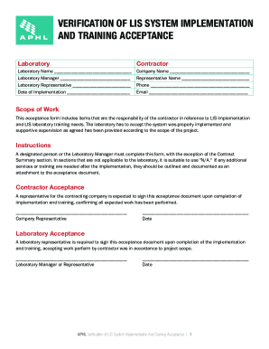 Fillable Online verification of lis system implementation and training ...