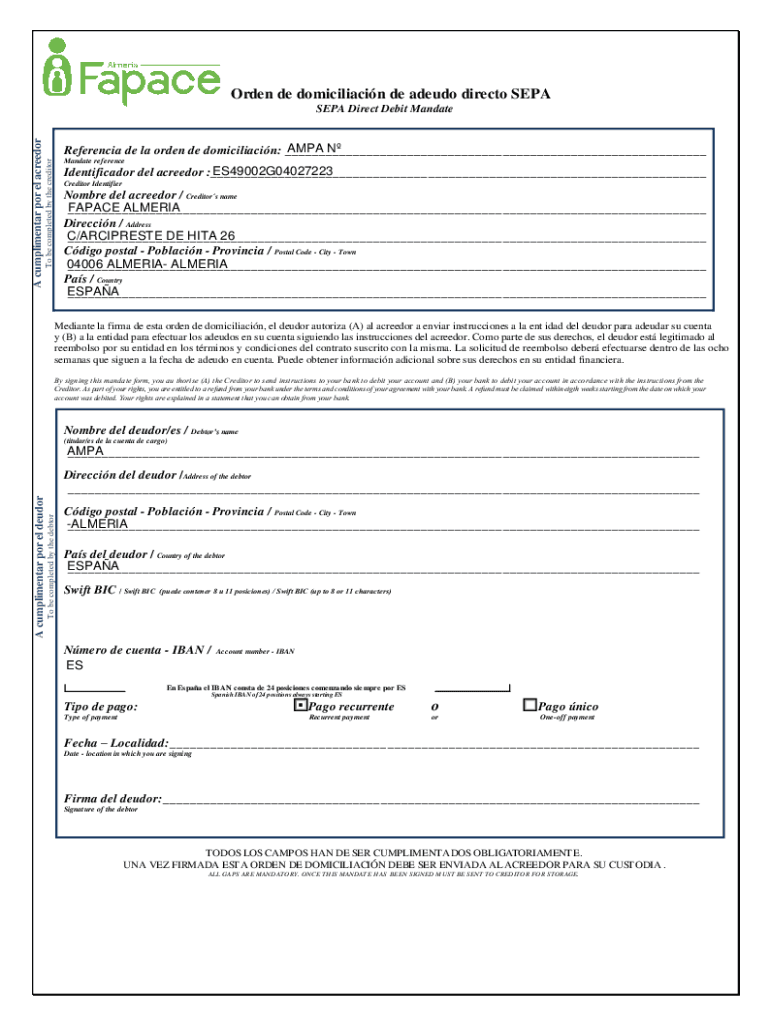 Completable En línea Preguntas Frecuentes - El mandato - SEPA Fax Email ...