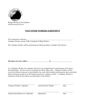 Fillable Online VOLUNTEER WORKER AGREEMENT Fax Email Print - pdfFiller